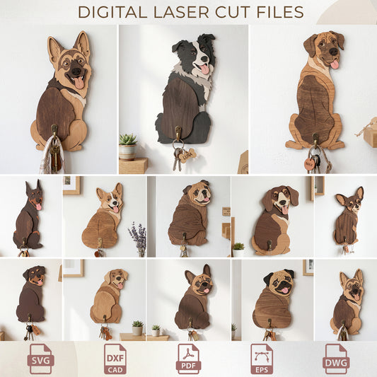 Funny Dog Breed Key Hanger Laser Cut Bundle, Pet Wall Hook SVG, Petlov ...