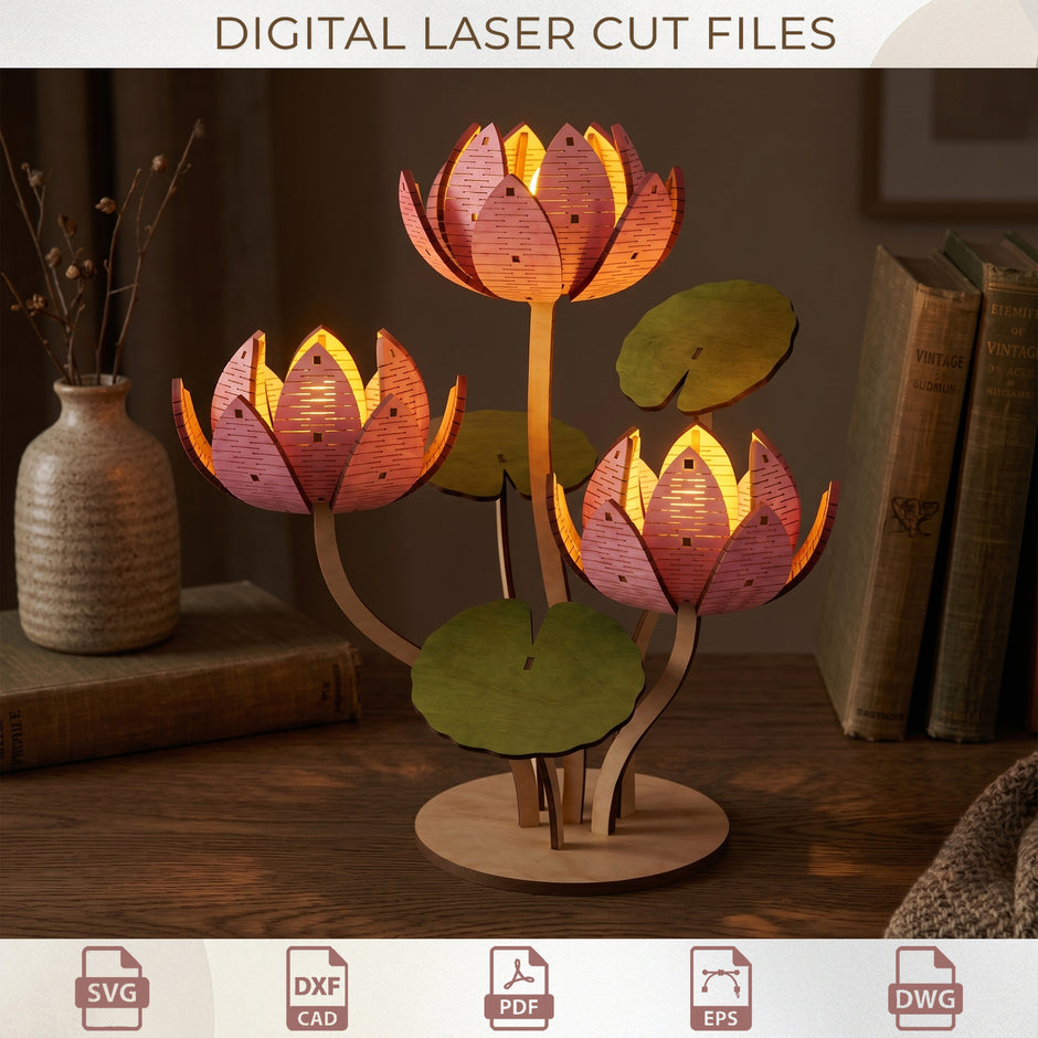Lotus Candle Holder Laser Cut File, Wooden Lotus Tea Light Template ...
